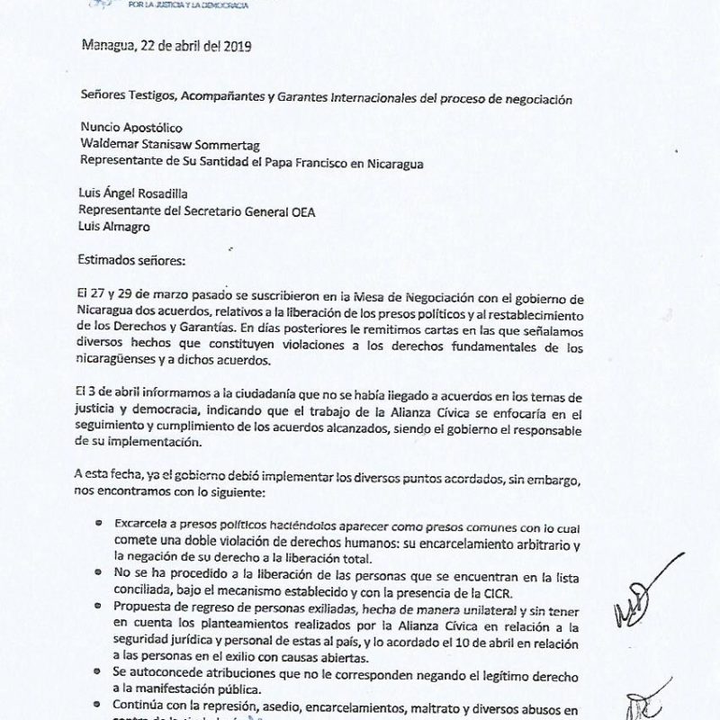Presentamos carta a Testigos, Acompañantes y Garantes Internacionales ...